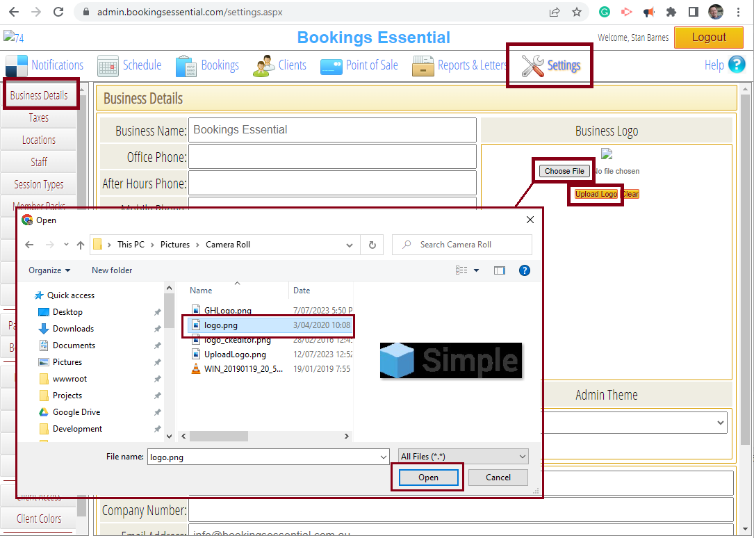 Upload Logo – Bookings Essential